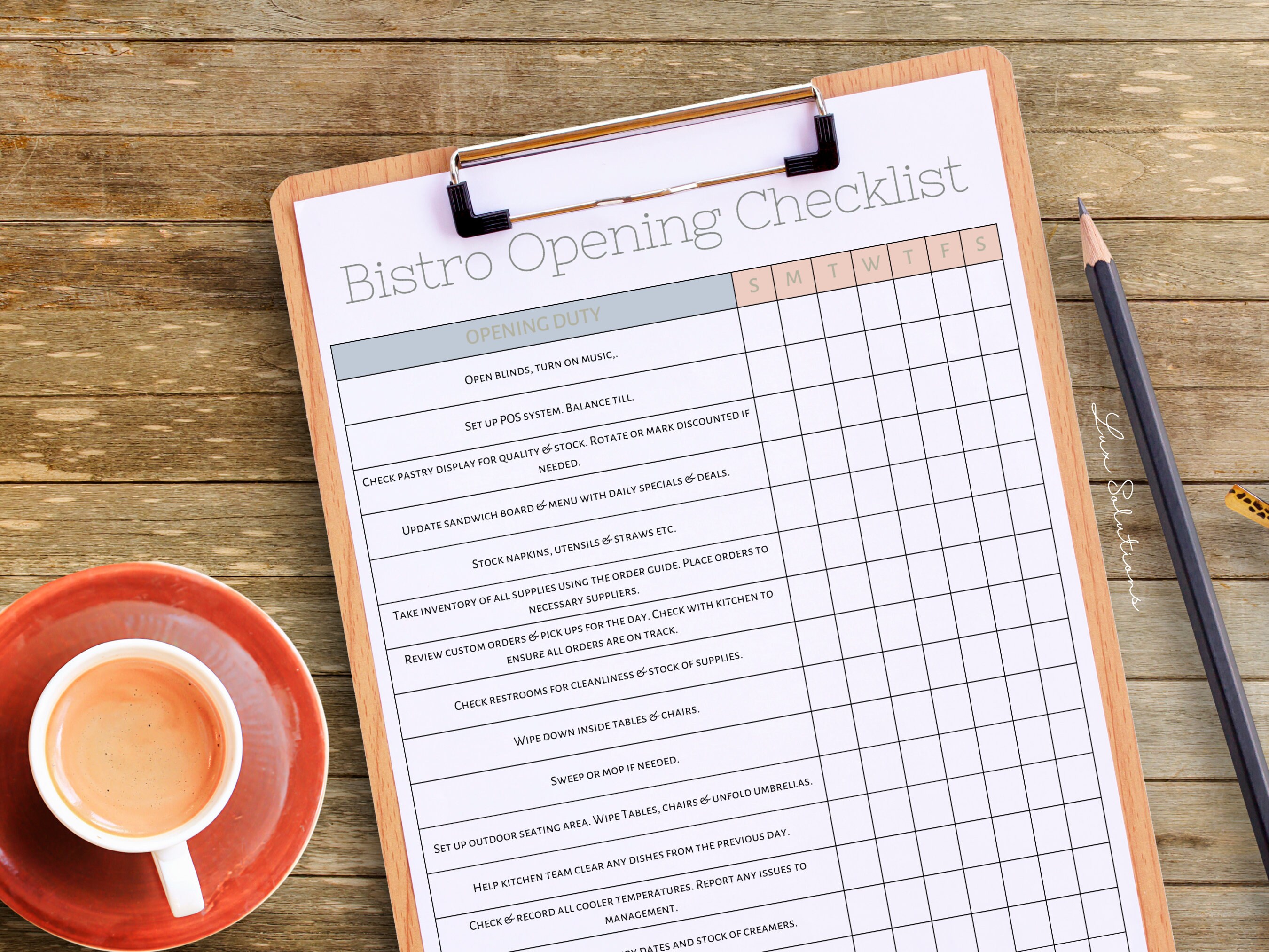 Bistro / Bakery Daily Opening Checklist, Editable Template for Bakeries ...