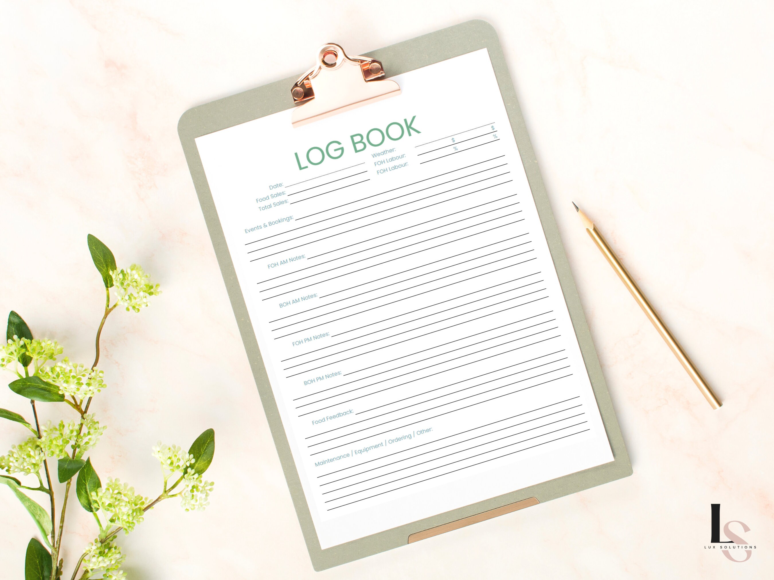 Restaurant Log Book, Hospitality Industry Review Journal, Manager Log ...