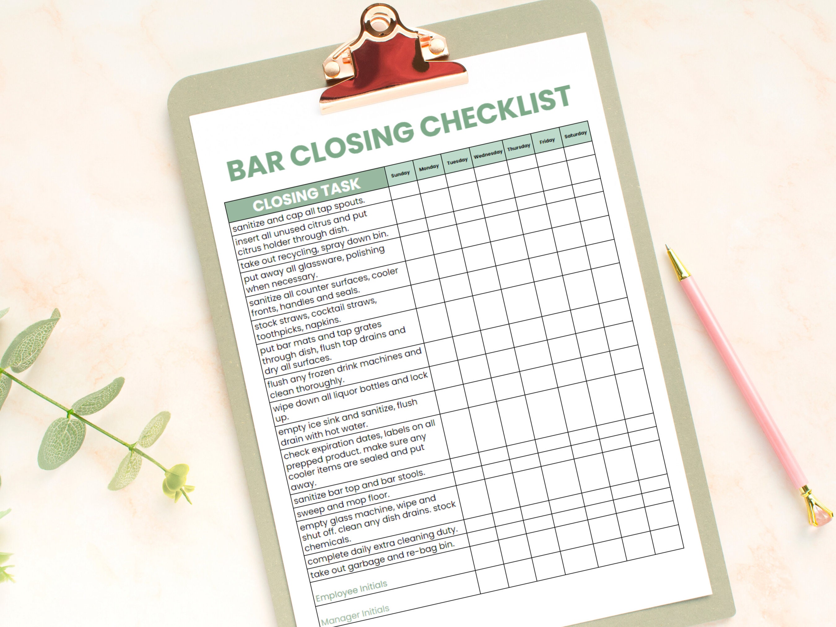 Bartenders Nightly Closing Checklist, Night Routine for Bartenders, Bar Closing Checklist ...