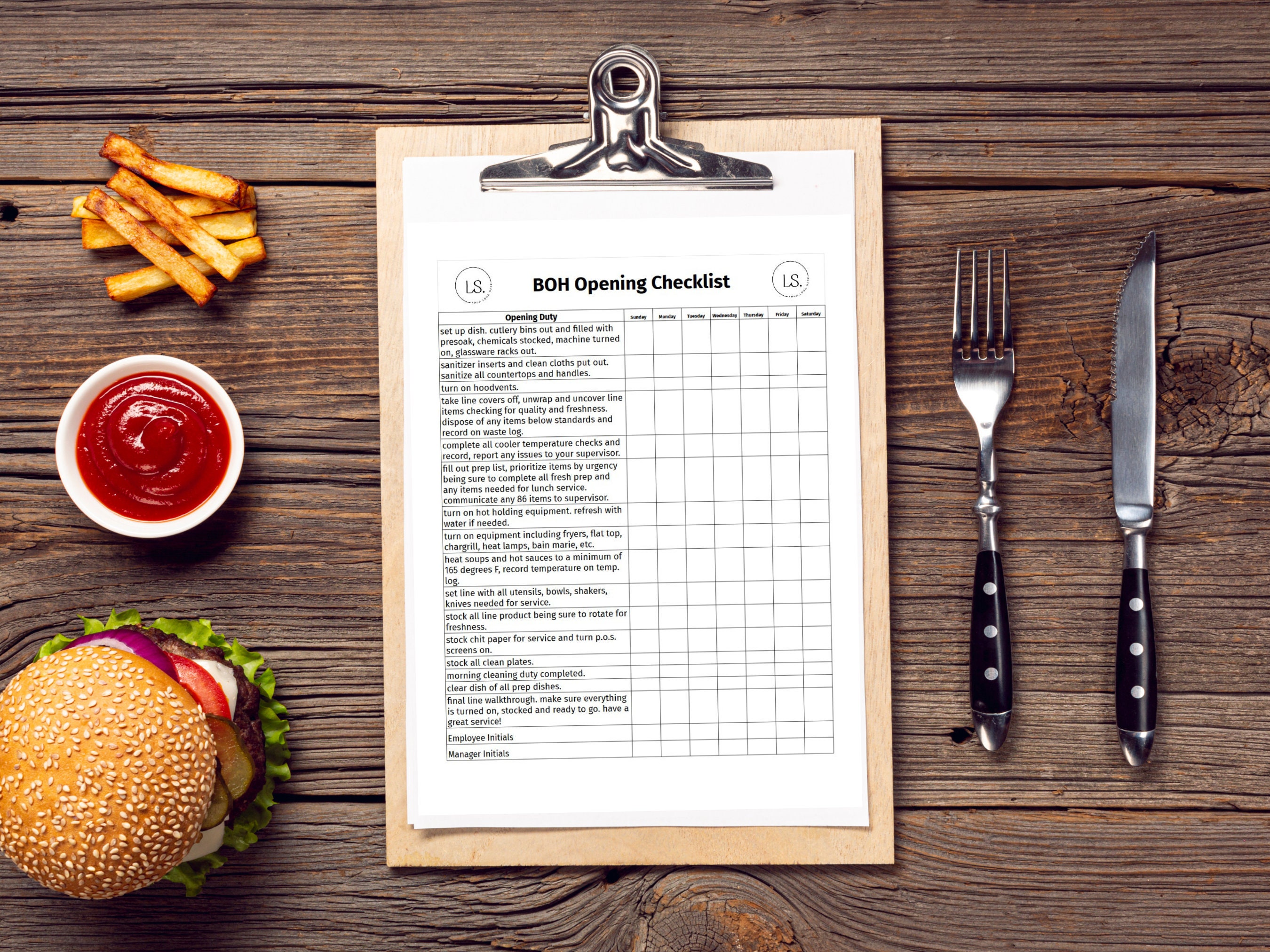 BOH Opening Checklist, Kitchen Opening Checklist Template, Editable ...