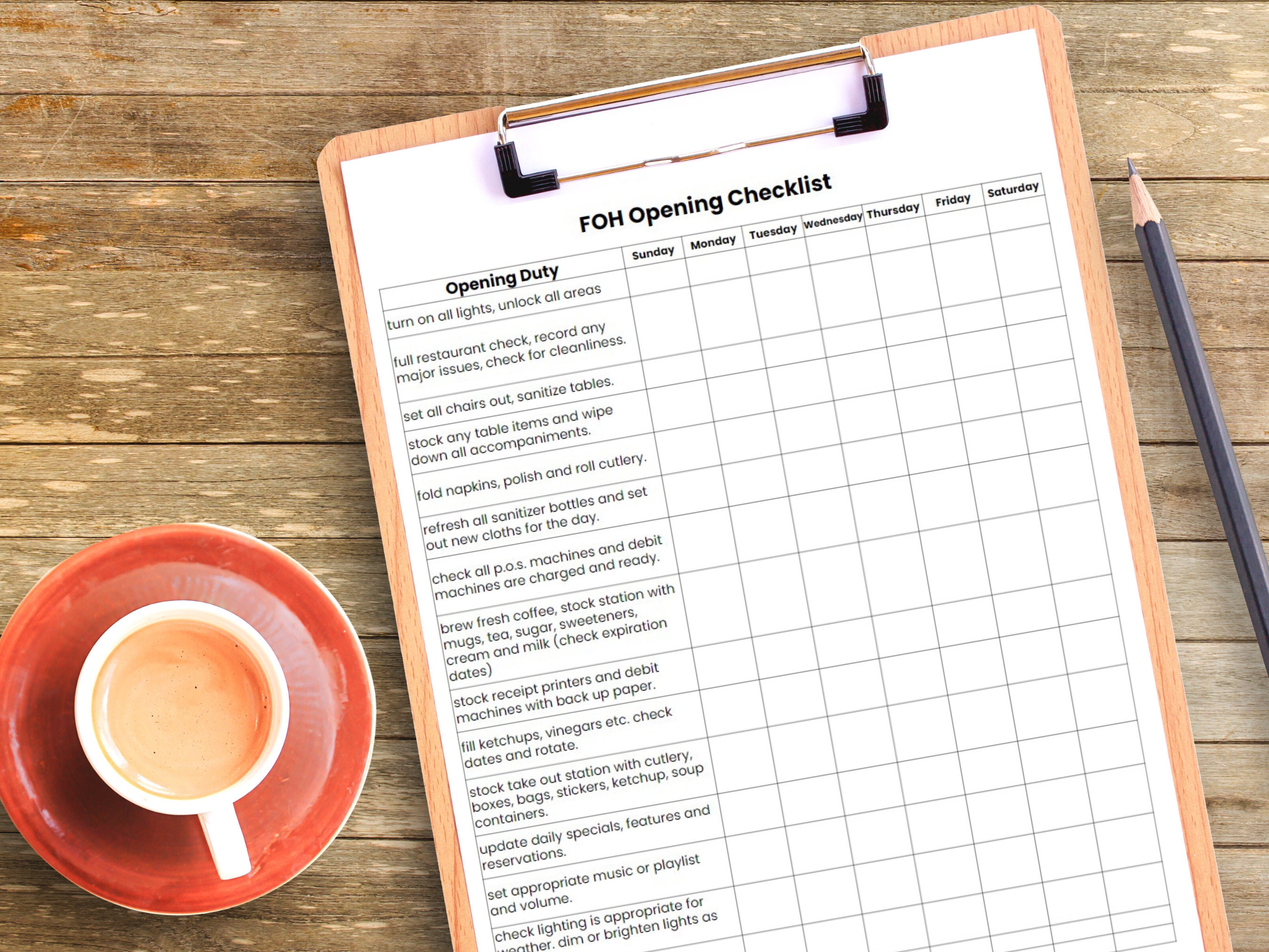 Server Opening Checklist Template, FOH Opening Checklist, Editable ...