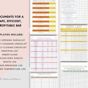 Bartender Checklist Bundle, Editable Bar Checklist Bundle, Opening ...