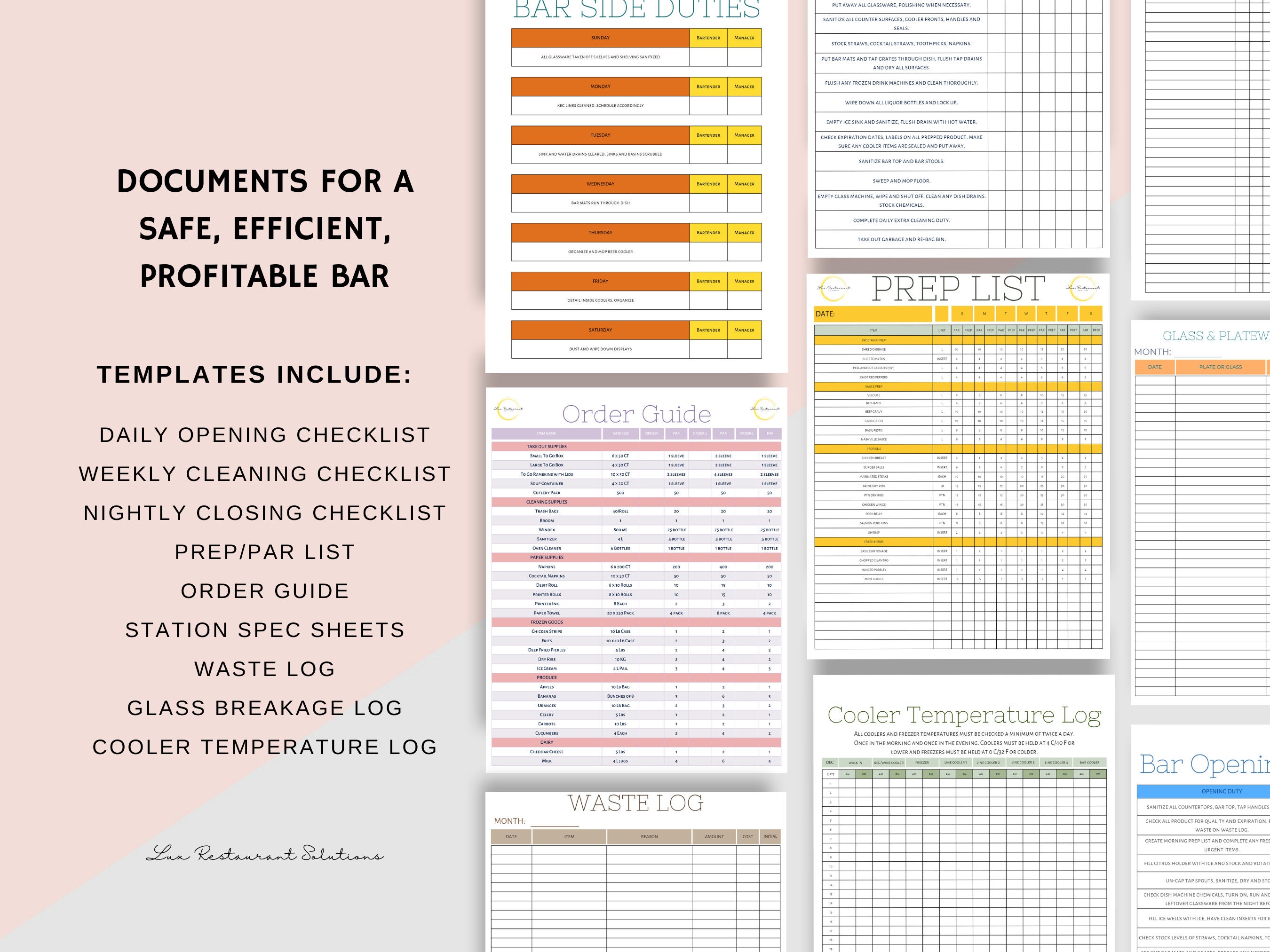 Bartender Checklist Bundle, Editable Bar Checklist Bundle, Opening ...