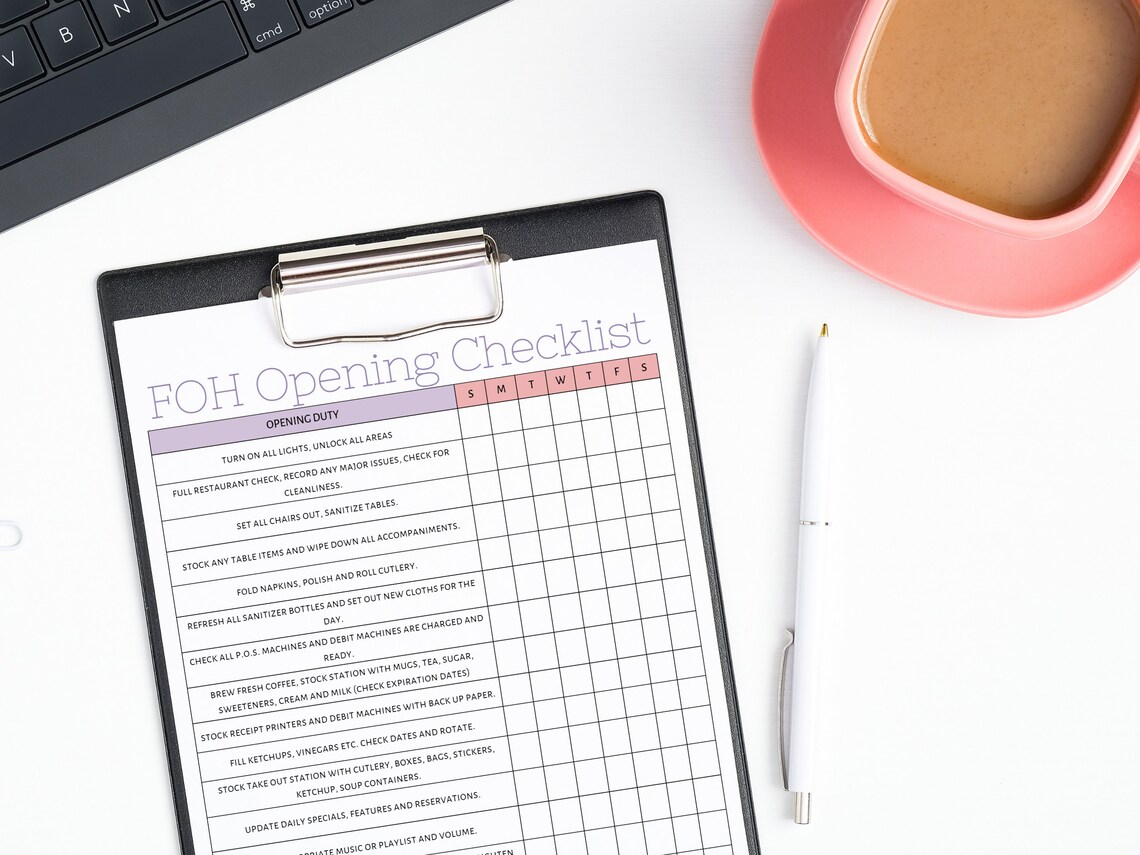 Professional Server Checklist Bundle, Easy to Edit Templates, Opening ...