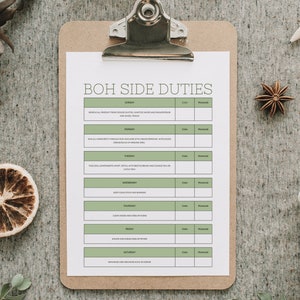 BOH Side Duty Chart Kitchen Side Work Checklist Editable - Etsy