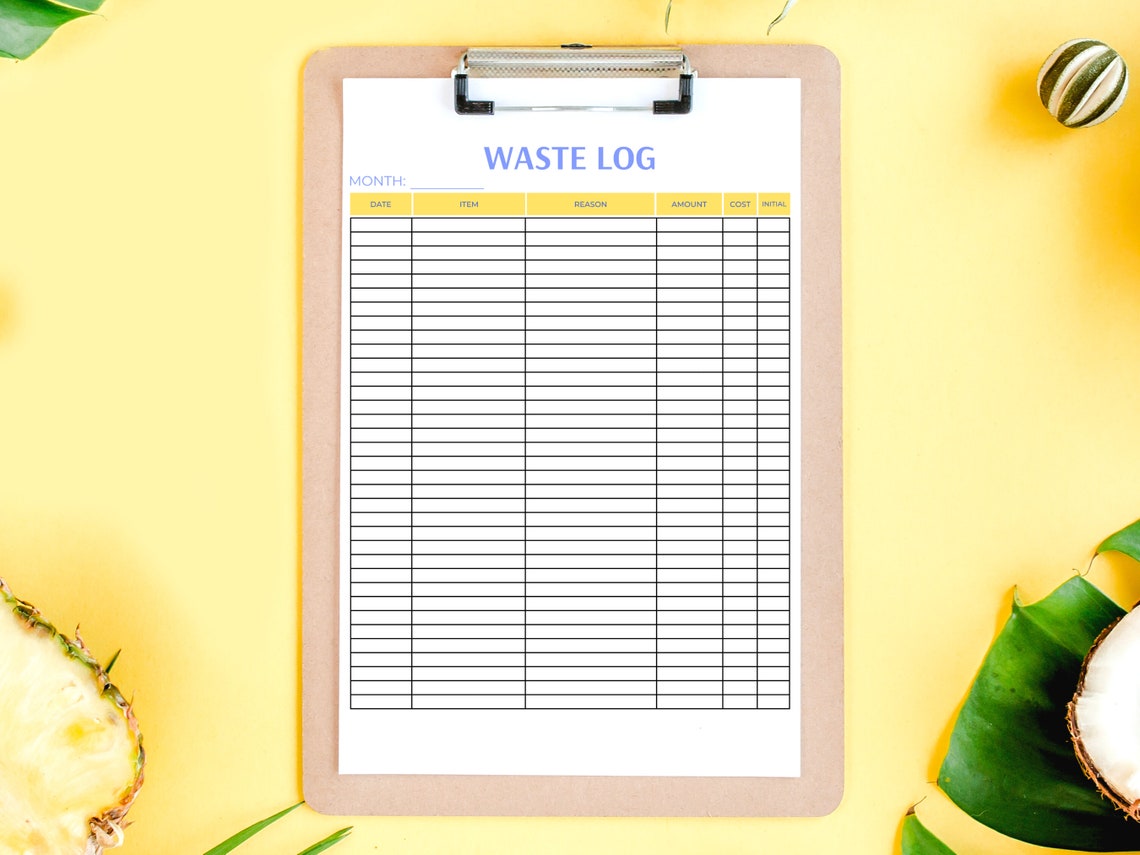 Food Waste Log Bar Waste Log Fully Editable Completely - Etsy
