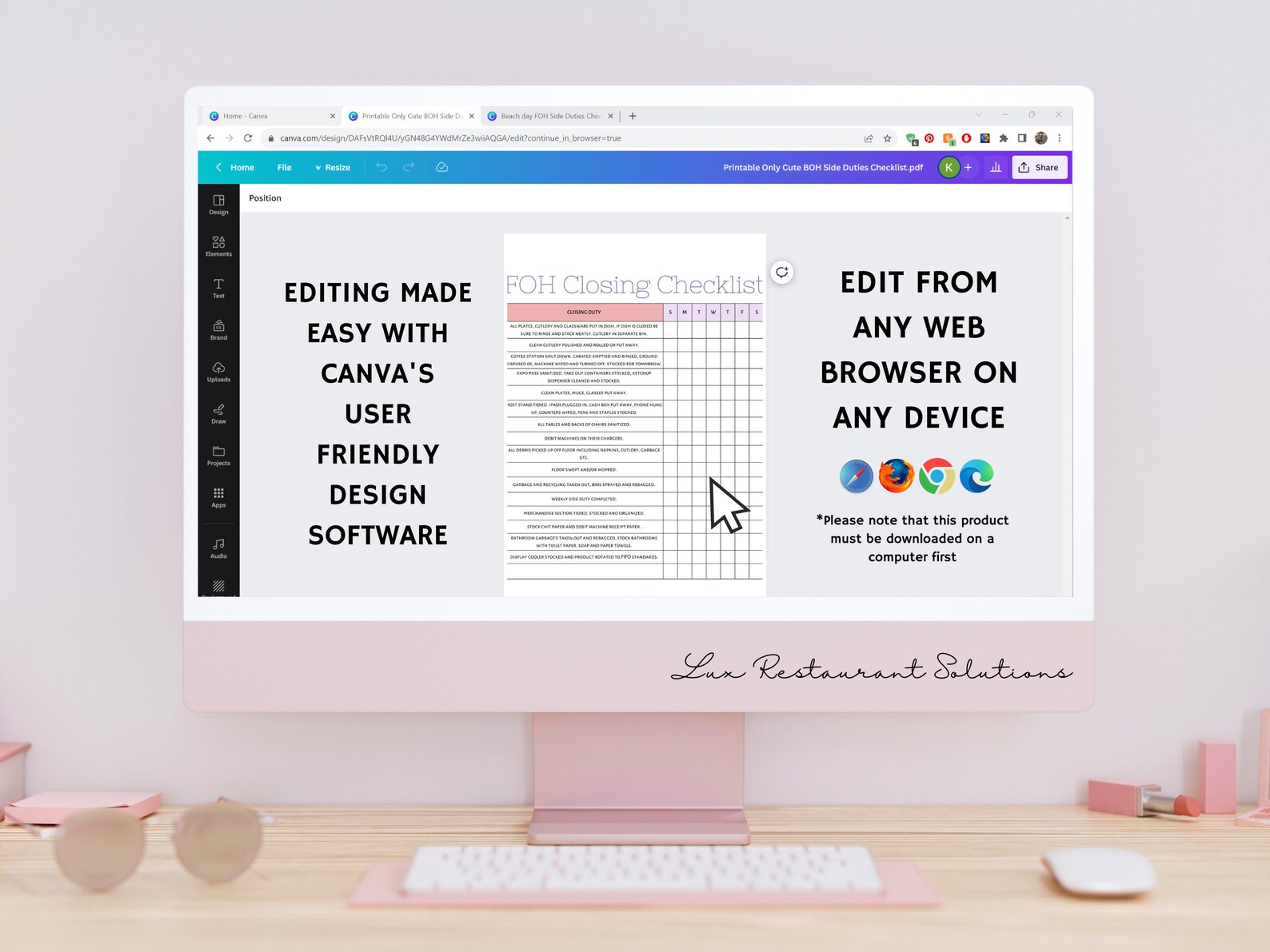 FOH Closing Checklist Template, Server Closing Checklist, Editable ...