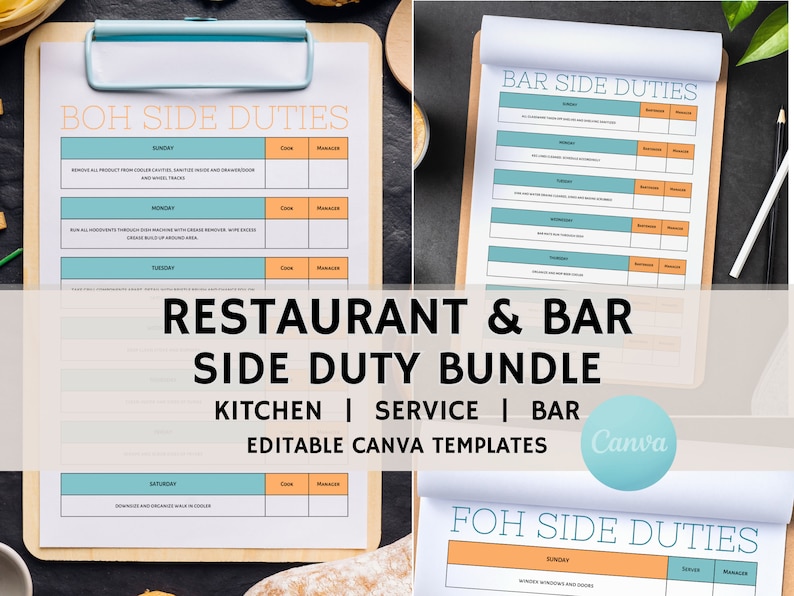 Restaurant Side Duty Template Bundle, Extra Cleaning Lists, Edit Free ...