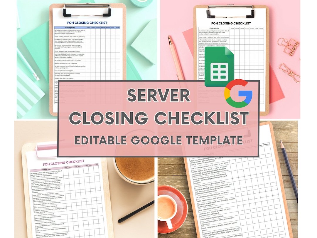 Server Closing Checklist Template, Editable Serving Checklist ...