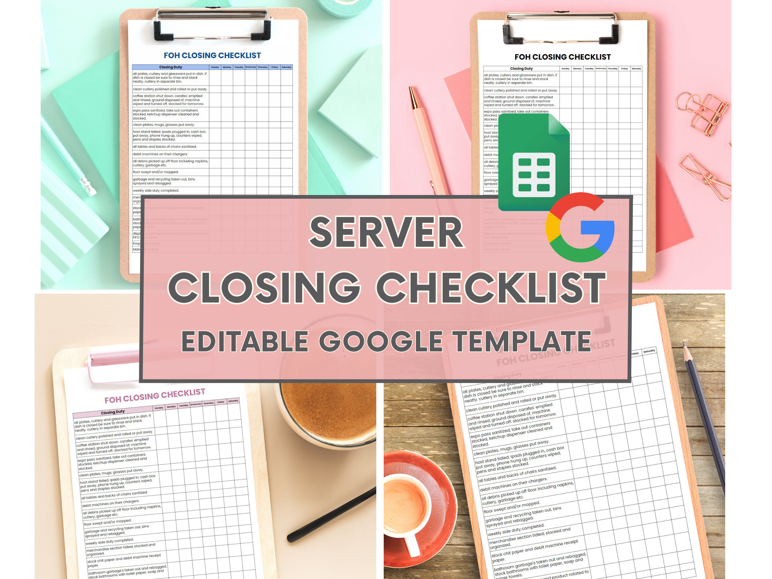 Server Closing Checklist Template, Editable Serving Checklist, Customizable Checklist Template ...