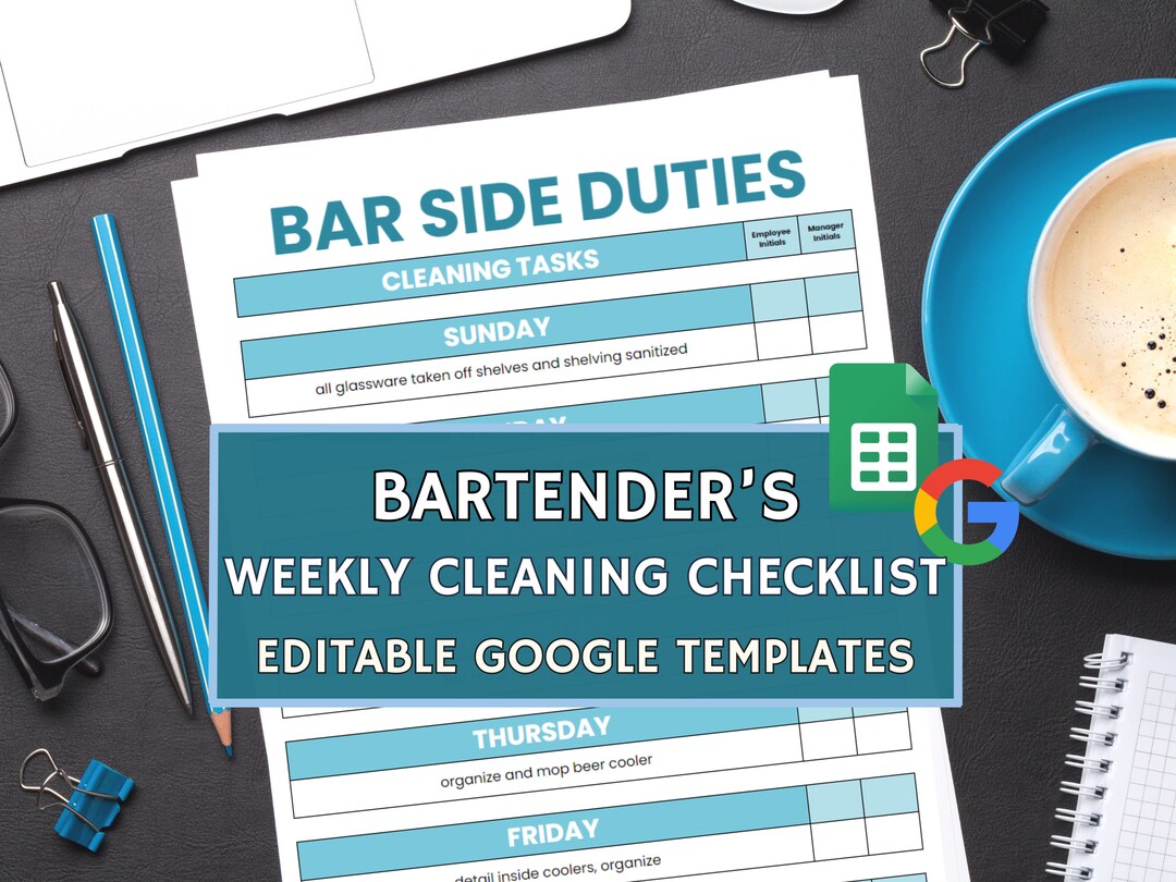 Bartenders Weekly Cleaning Checklist, Editable Template for Bar ...