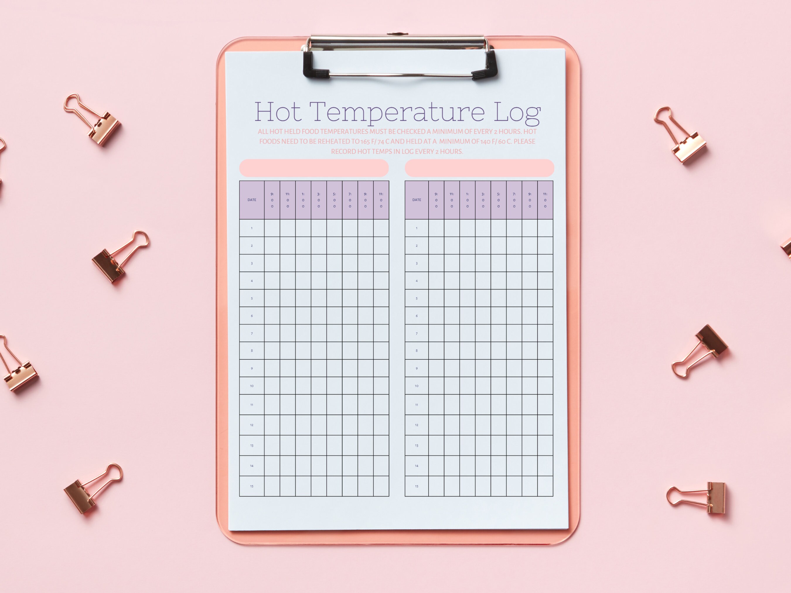Hot Food Temperature Log Hot Food Record Sheet Editable - Etsy