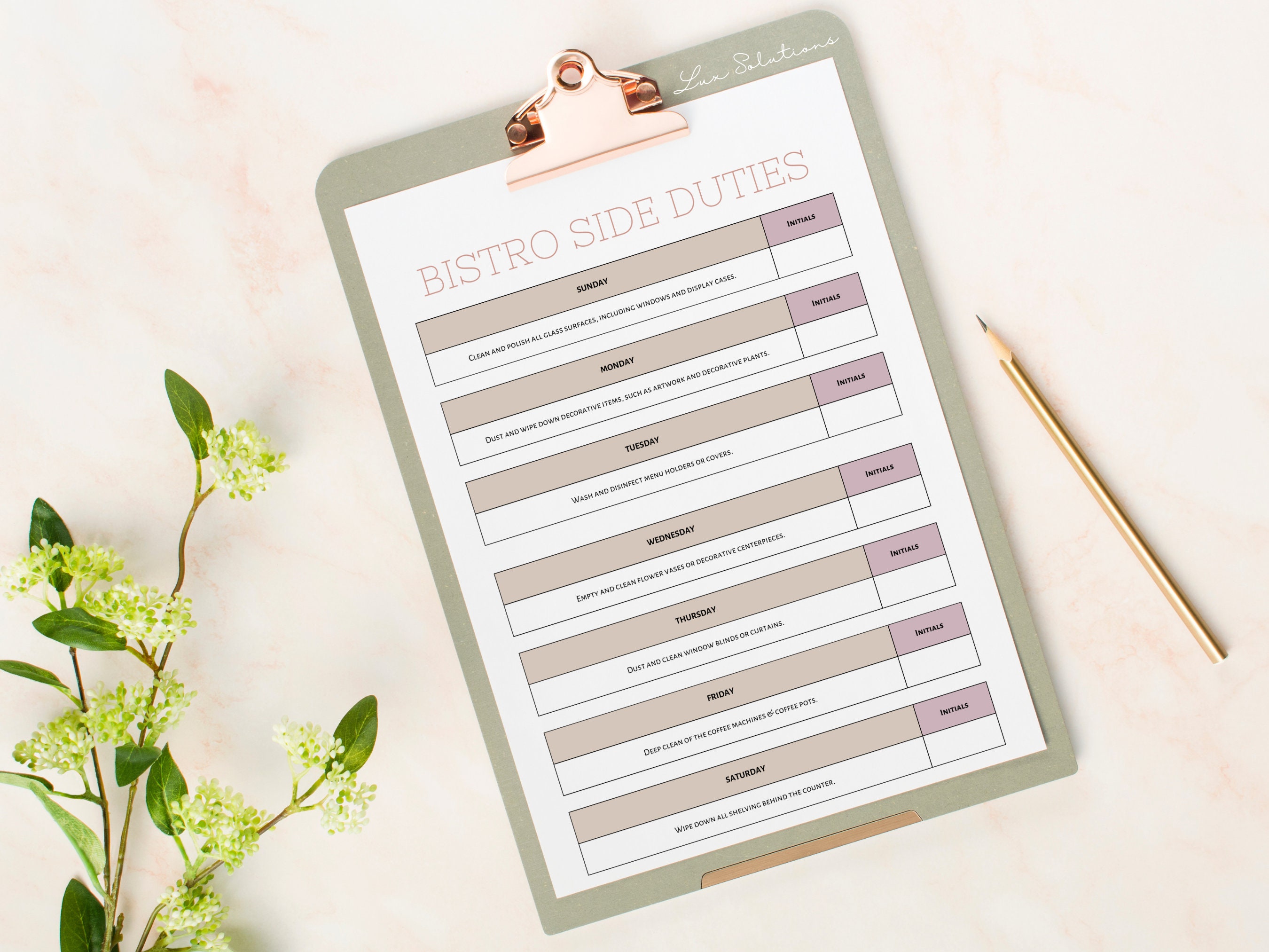 Bakery Bistro Weekly Cleaning Checklist, Fully Customizable, Edit Free ...