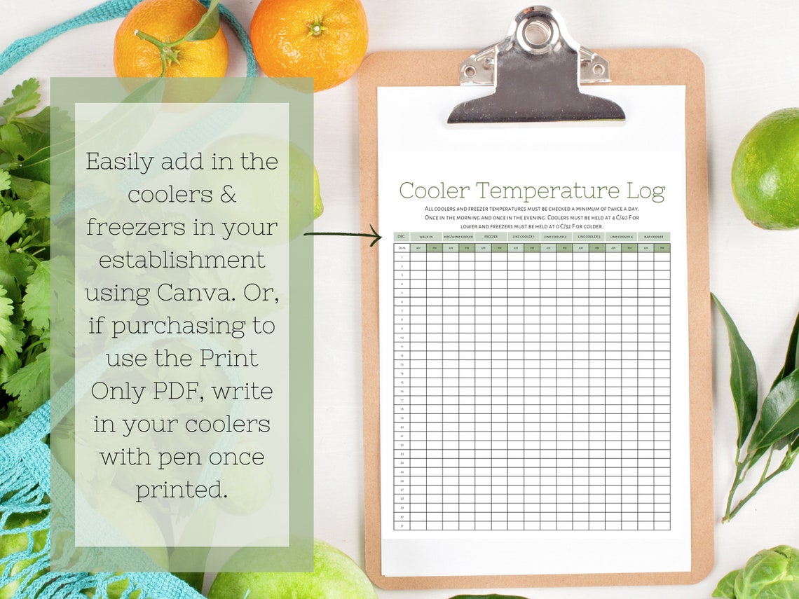 Printable Cooler Temperature Logs for Restaurants Bars Food - Etsy