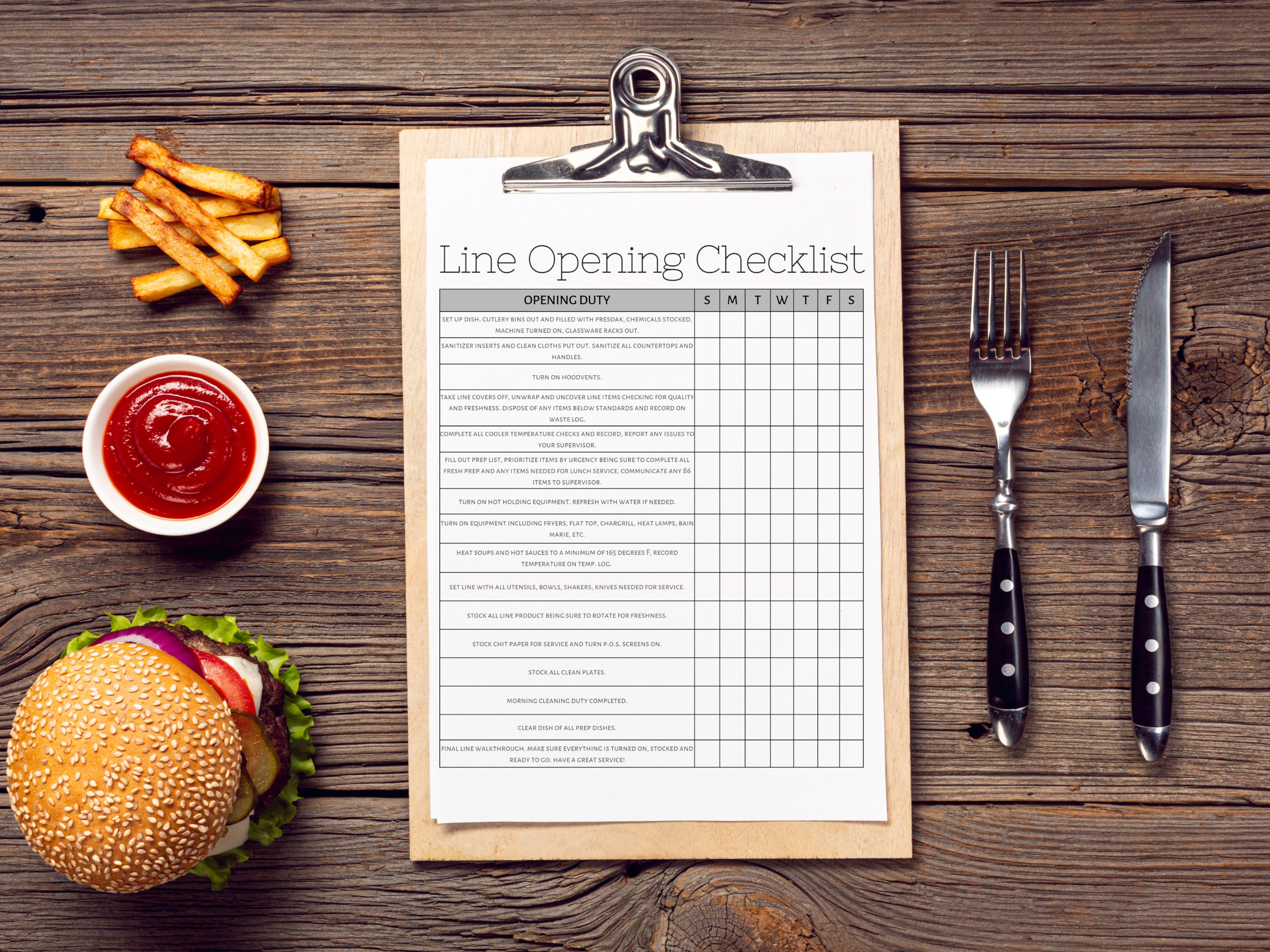 BOH Opening Checklist, Professional Kitchen Editable Opening Checklist ...