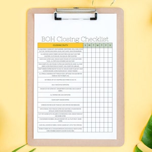 BOH Closing Checklist Template Editable Kitchen Template for - Etsy