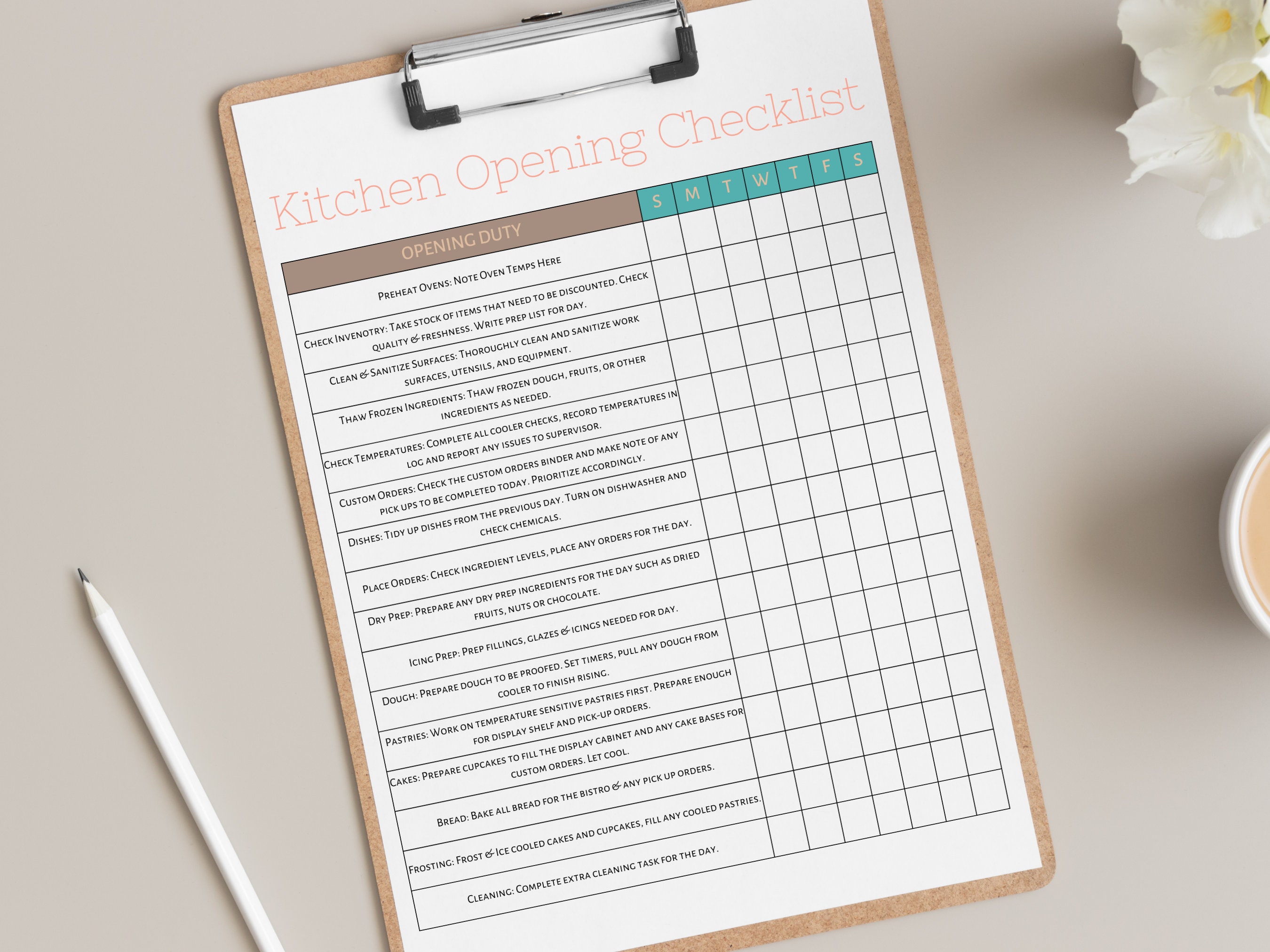 Bakery Opening Checklist, Editable Template for Bakeries, Bakery Daily ...
