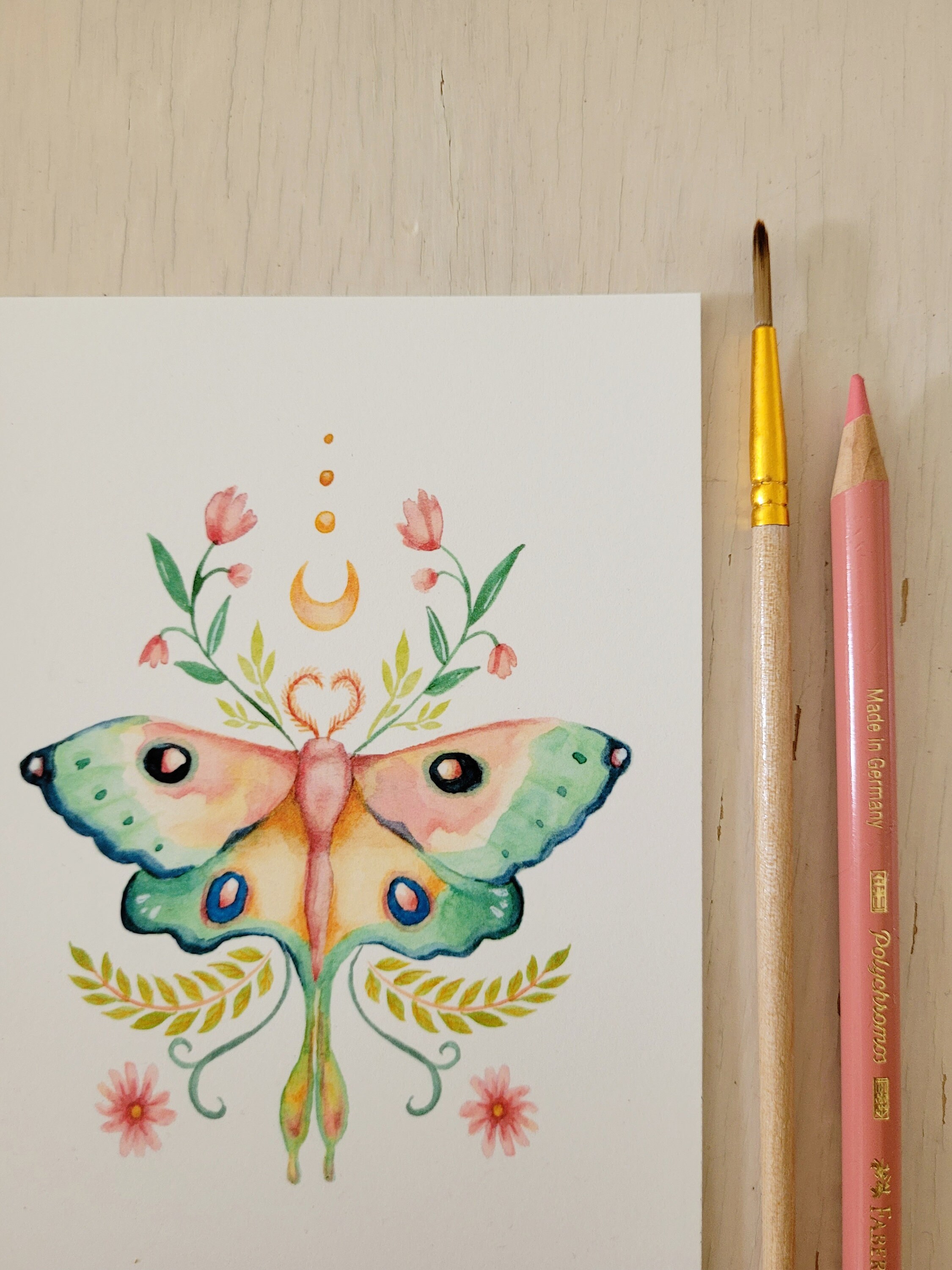 Greeting Card With Moth Folk Art Style Card With Moth Greeting Card A6 ...