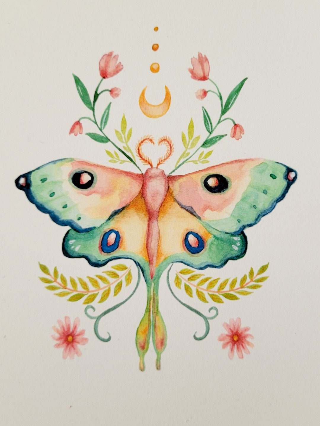 Greeting Card With Moth Folk Art Style Card With Moth Greeting Card A6 ...