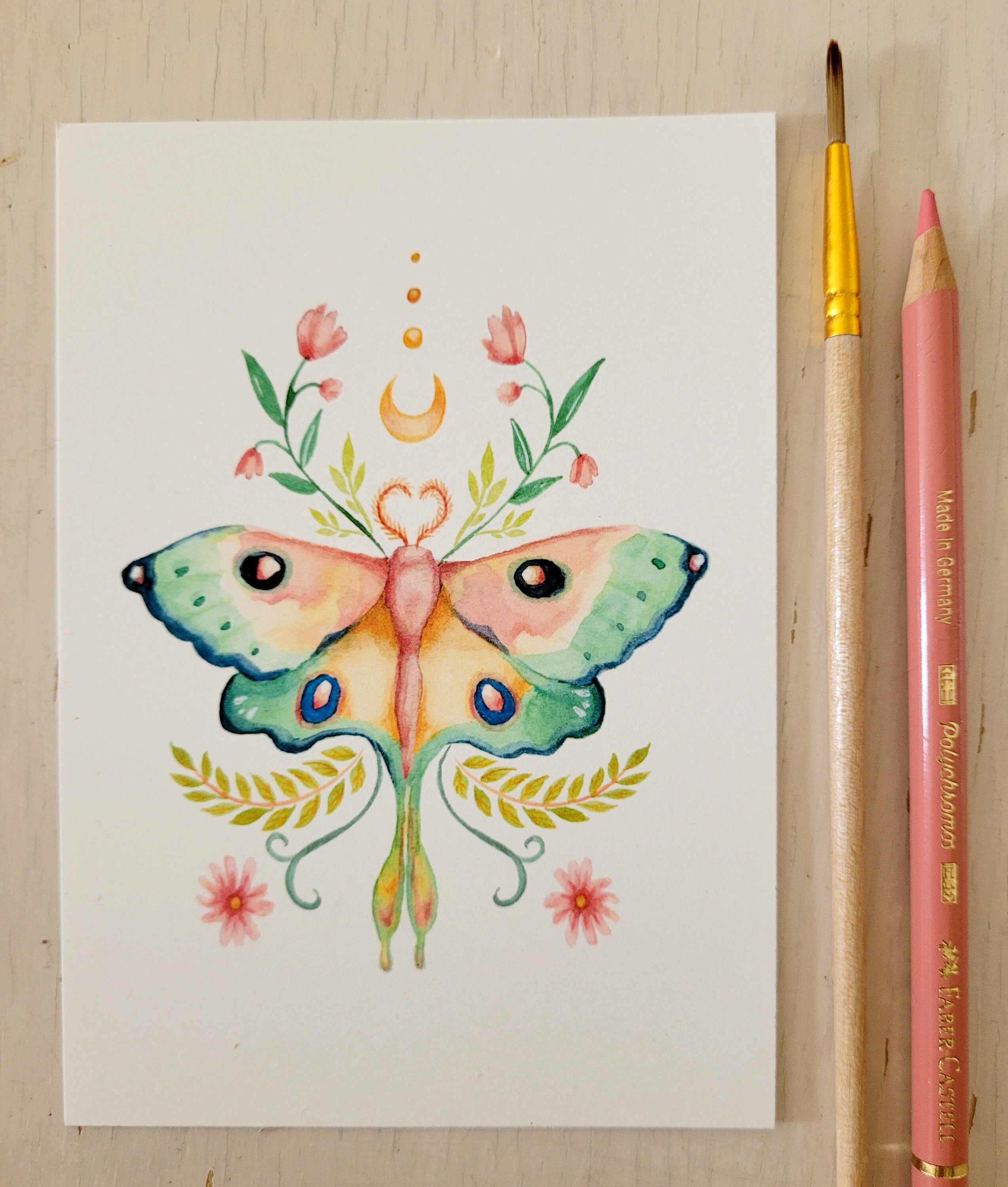 Greeting Card With Moth Folk Art Style Card With Moth Greeting Card A6 ...
