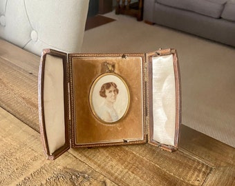 Antique Leather Portrait Box With Double Doors and Stand. Vintage ...