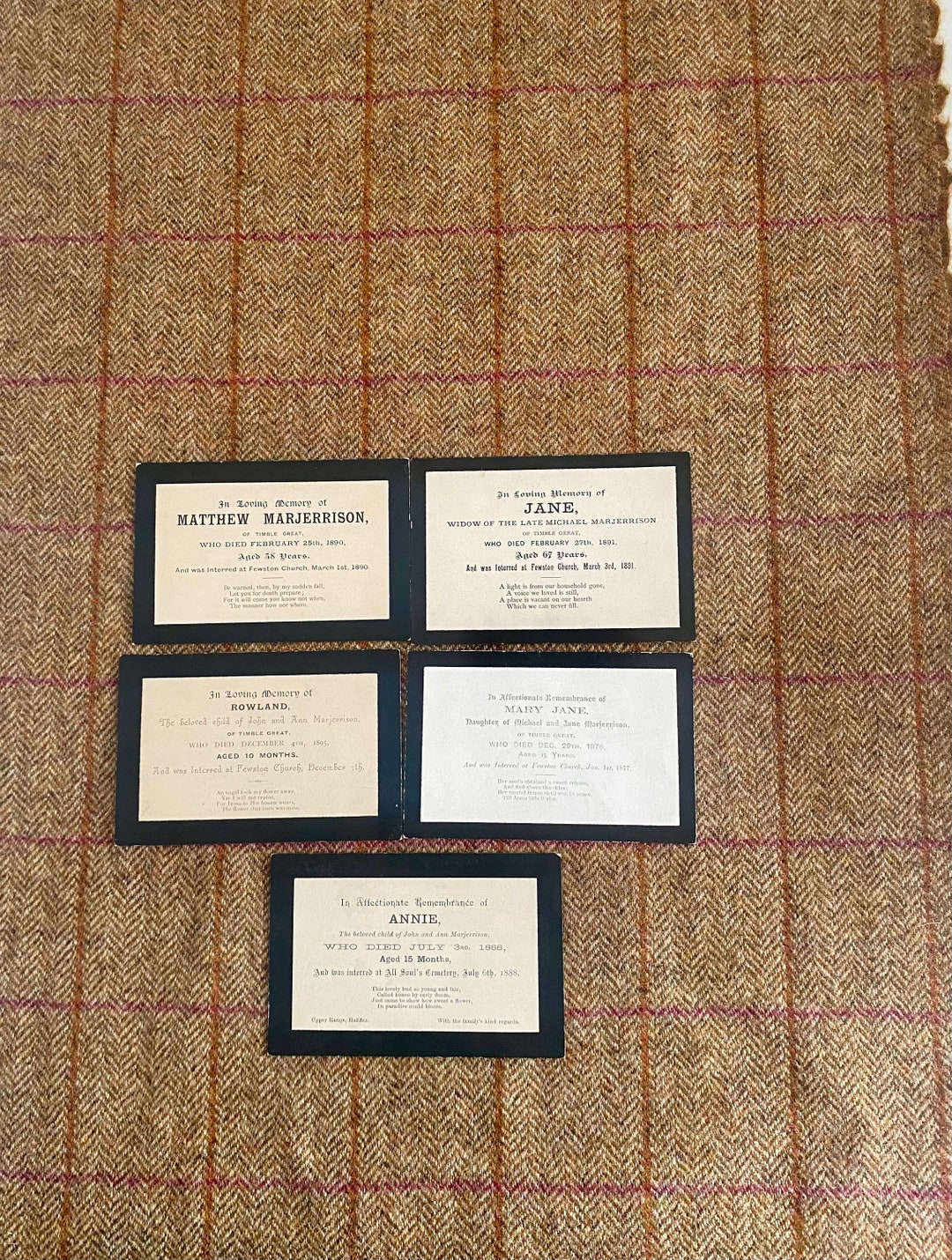 5 X Antique in Memoriam Funeral Cards. Remembrance Cards to Announce ...