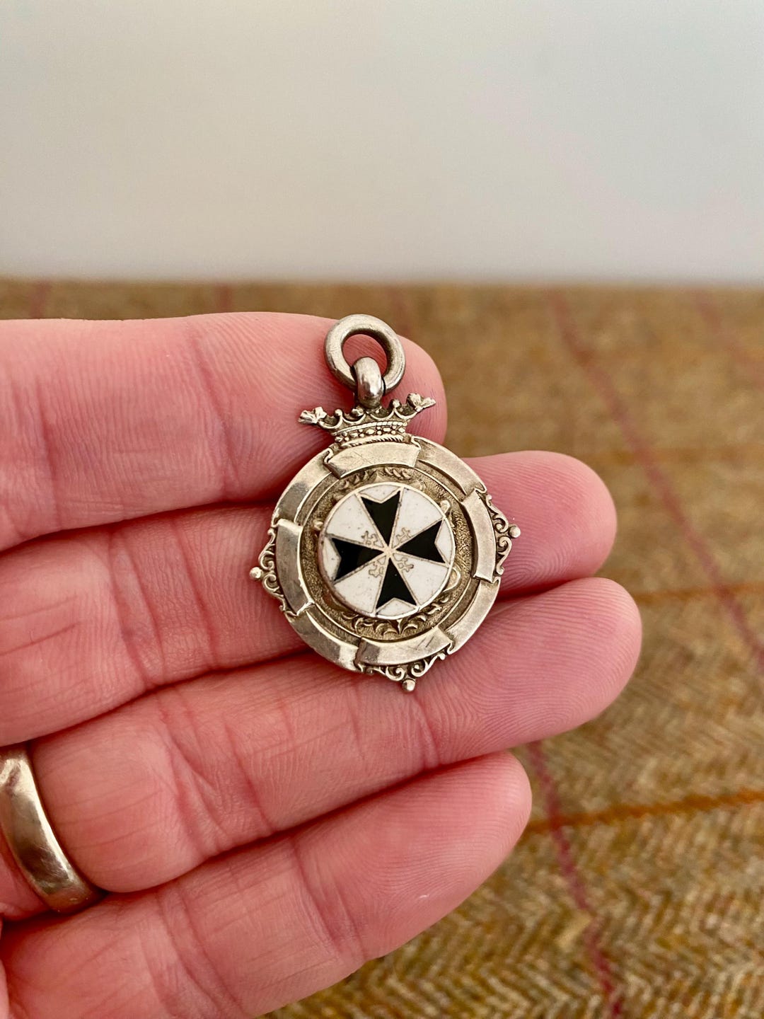 Vintage Solid Silver Pocket Watch Chain Fob. Antique Silver & Enamel ...