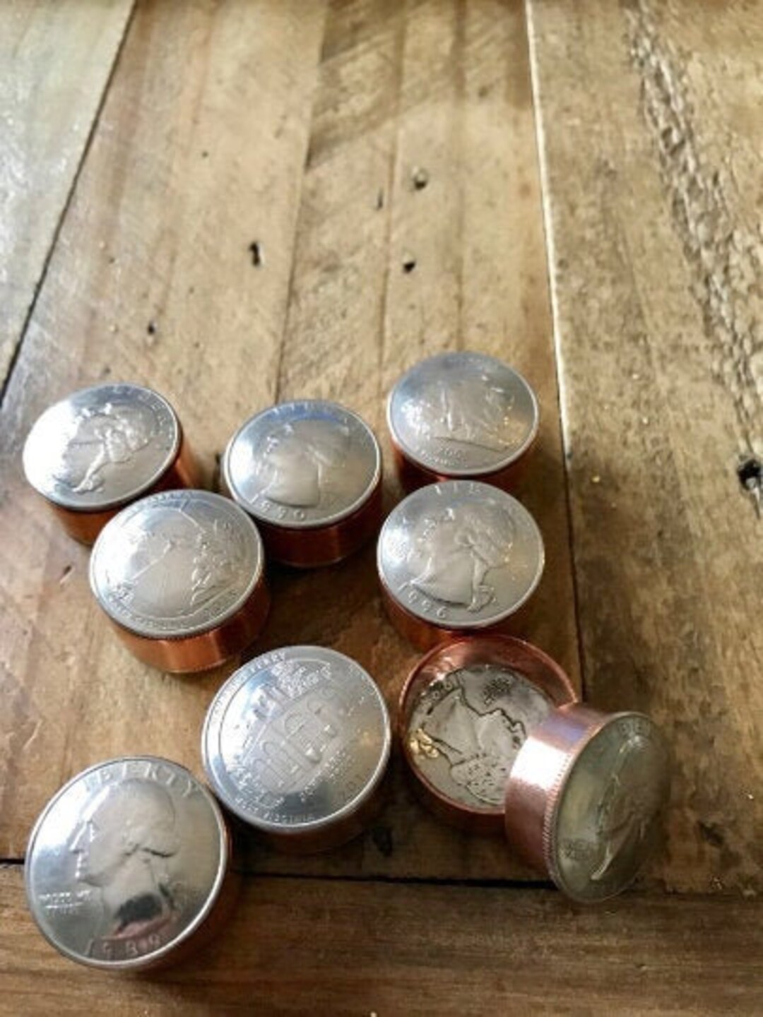 Handmade Coin Pill Box. A Small Box Made From Two US Quarter Dollar ...