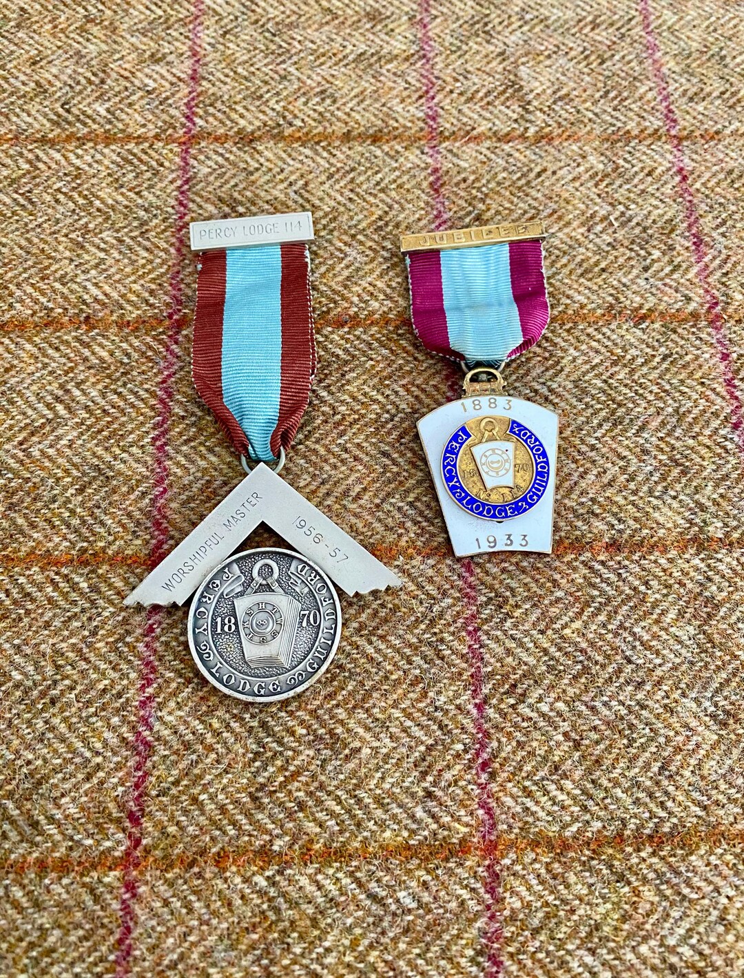 Two Vintage Masonic Medals. Percy Lodge Guildford. One Silver ...
