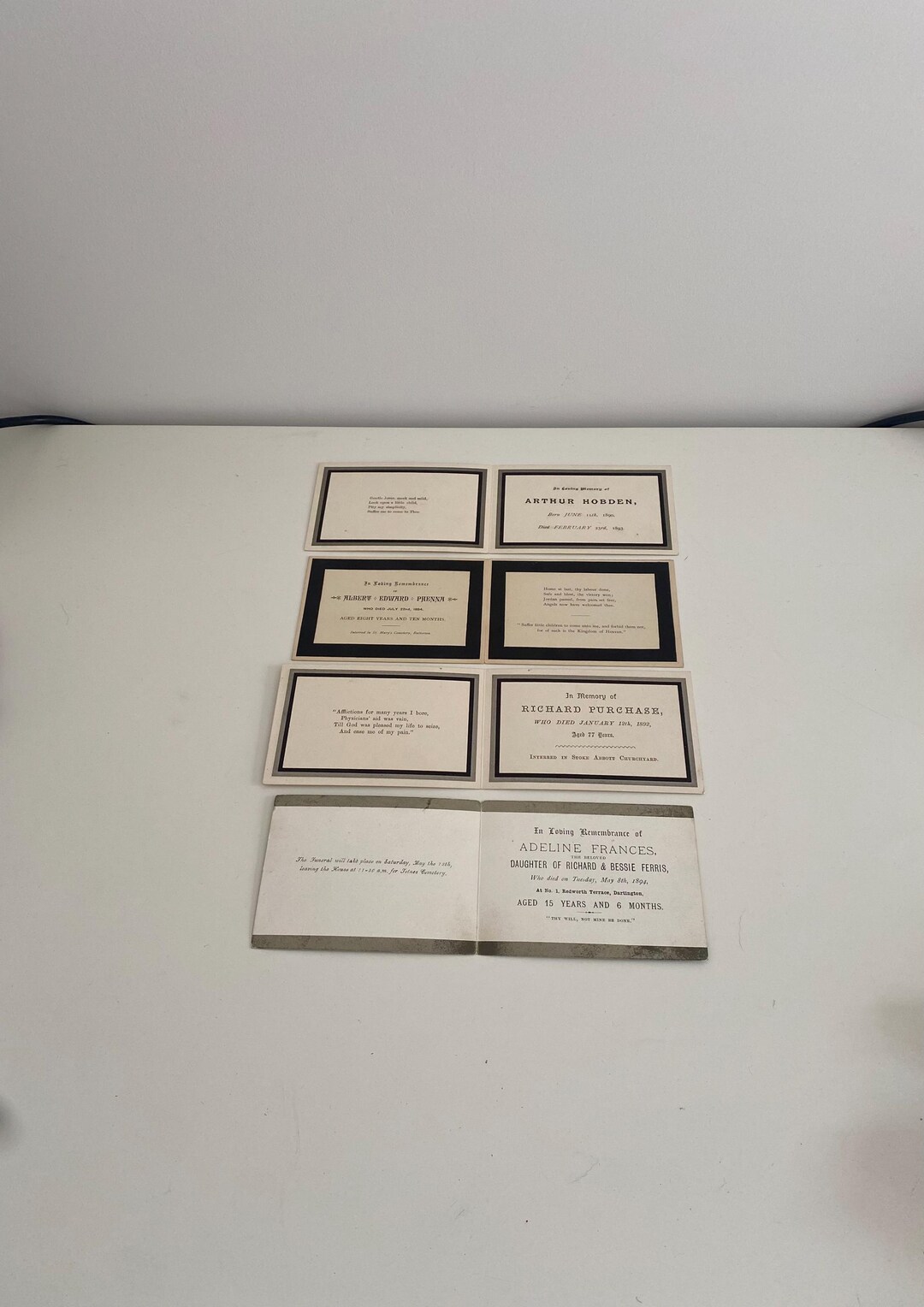 4 X Antique in Memoriam Funeral Cards. Remembrance Cards to Announce ...