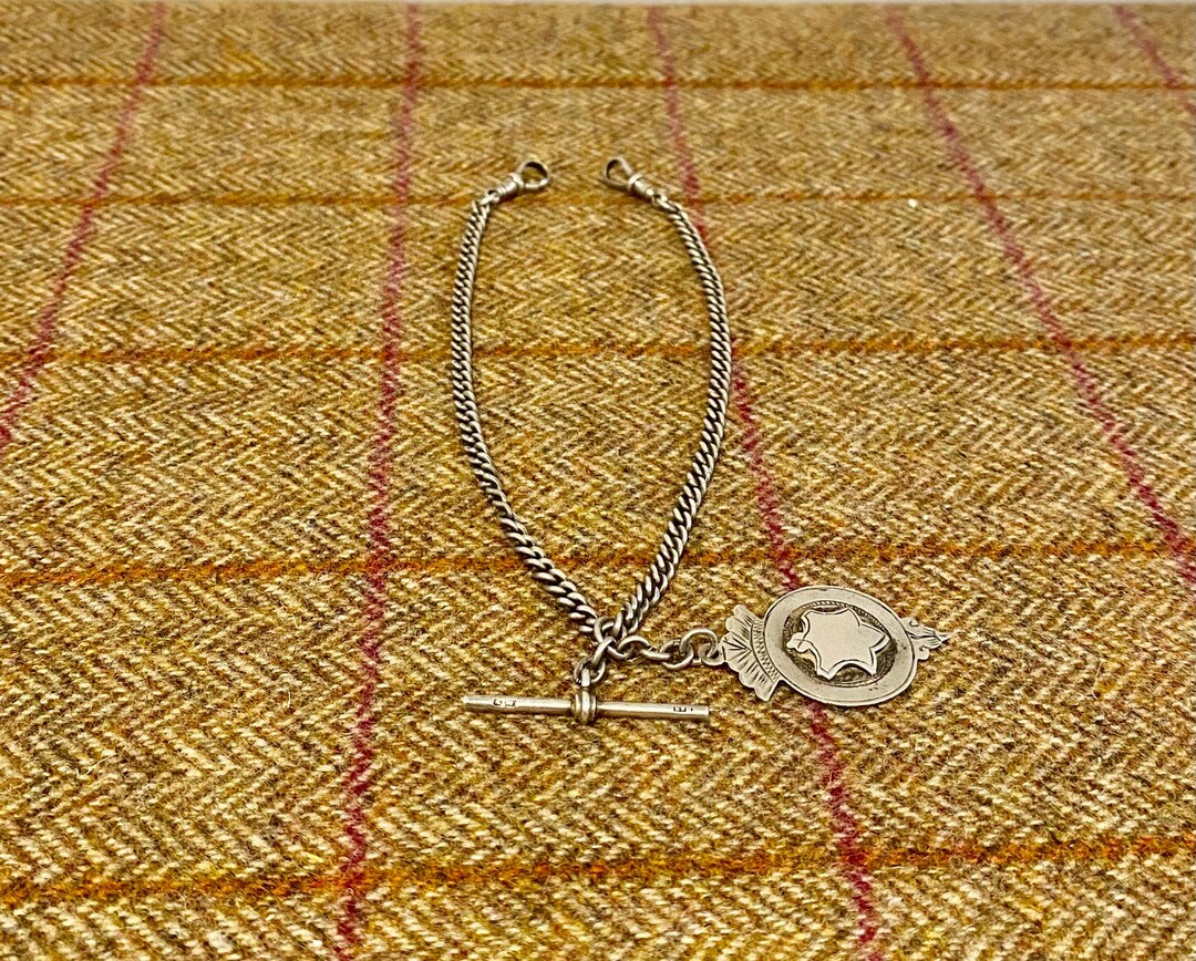 Vintage Solid Silver Pocket Watch Chain. Antique Silver Chain With T ...