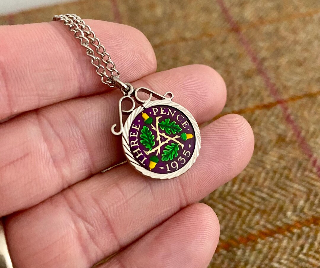 Beautiful Handmade Enamelled Coin Pendant Necklace. 1935 Silver ...