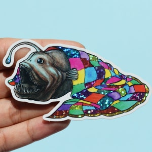 Sparkly Cute Anglerfish Sticker - Etsy