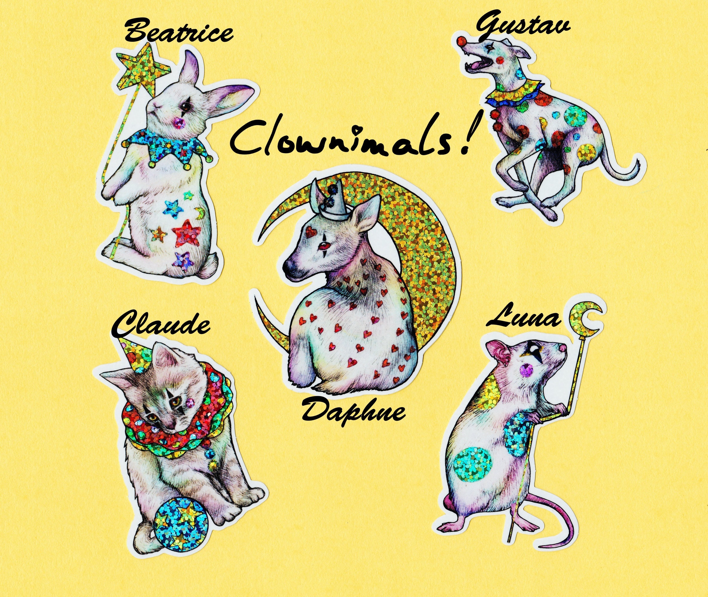 Sparkly Pierrot Clown Deer Sticker - Fawn With Hearts & Moon - Etsy
