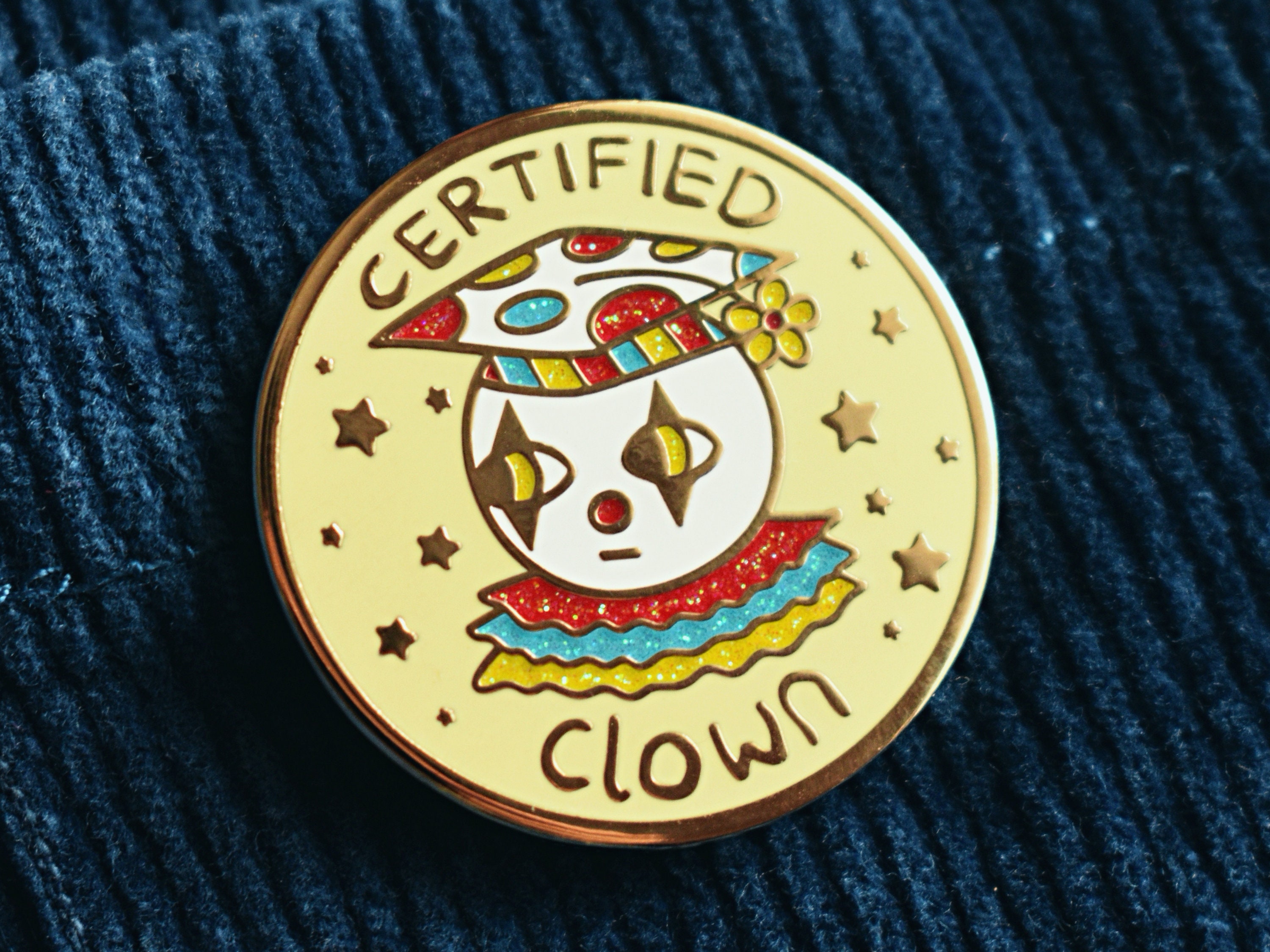 Certified Clown Glittery Enamel Pin Badge Golden Metal - Etsy