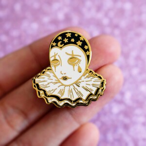 Sad Pierrot Clown Girl Enamel Pin - Golden Metal - Etsy