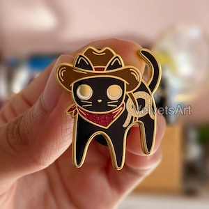Cowboy Cat Sparkly Enamel Pin - Golden Metal - Etsy UK