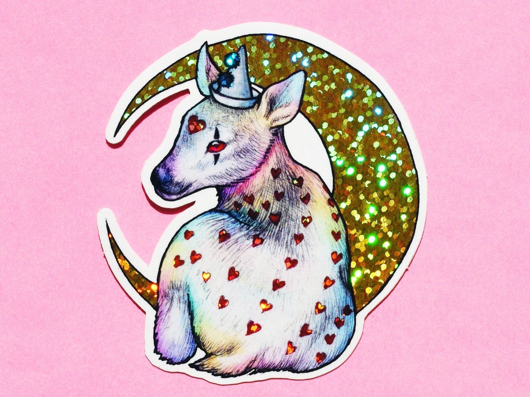 Sparkly Pierrot Clown Deer Sticker - Fawn With Hearts & Moon - Etsy