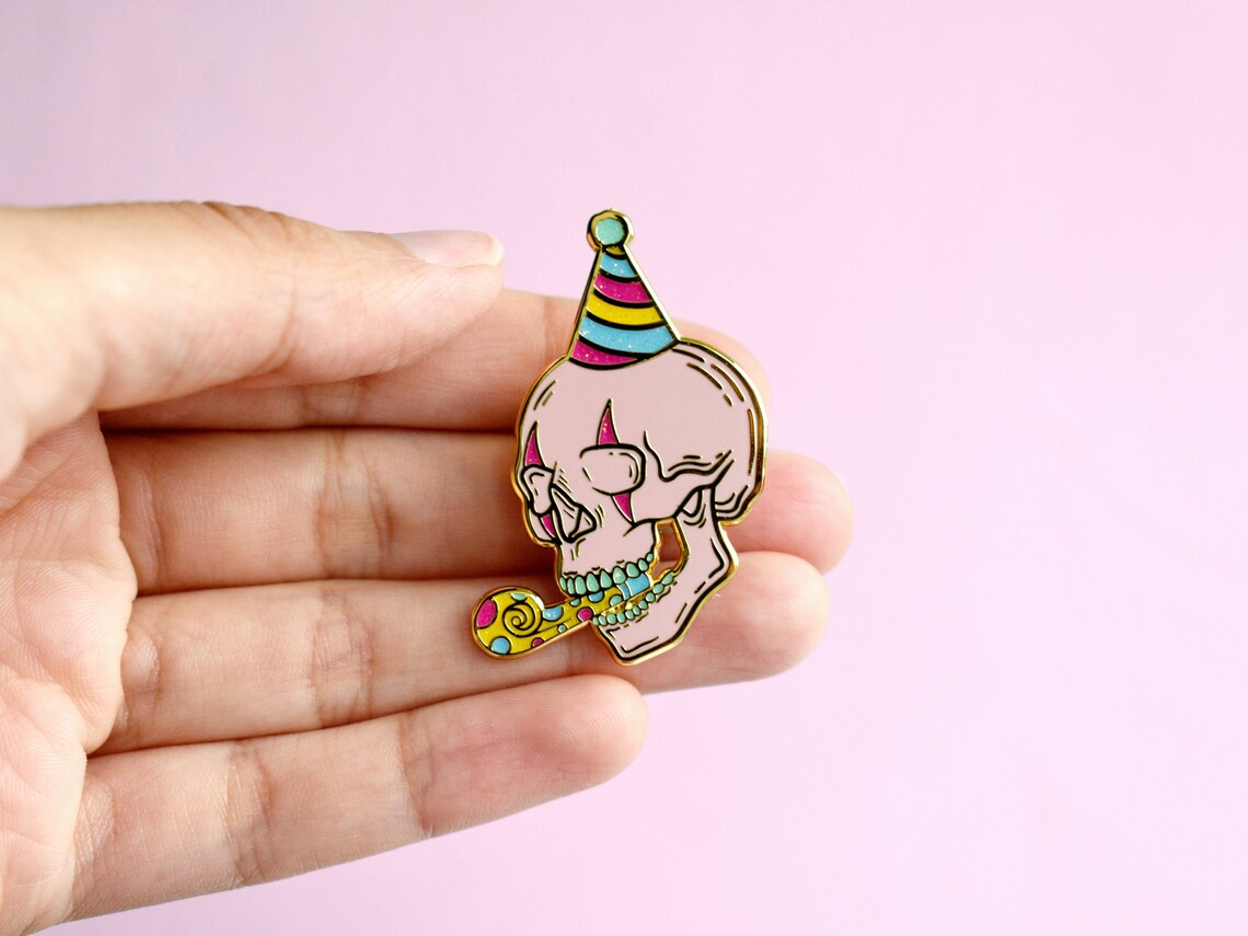 Skull Clown Party Enamel Pin Badge Golden Metal - Etsy