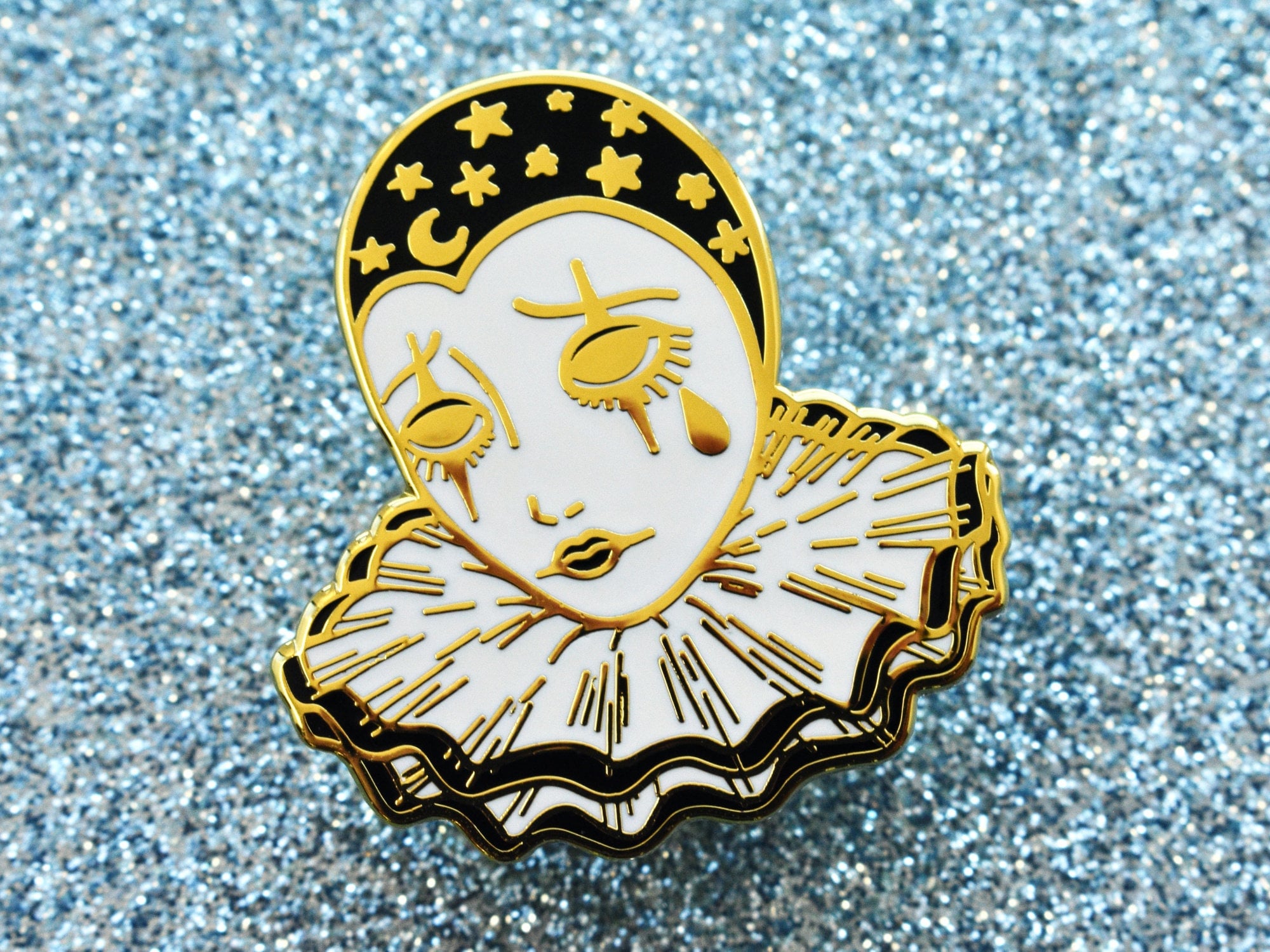 Sad Pierrot Clown Girl Enamel Pin Golden Metal - Etsy UK