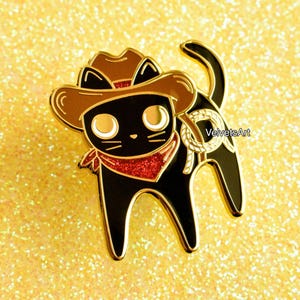 Cowboy Cat Sparkly Enamel Pin - Golden Metal - Etsy UK