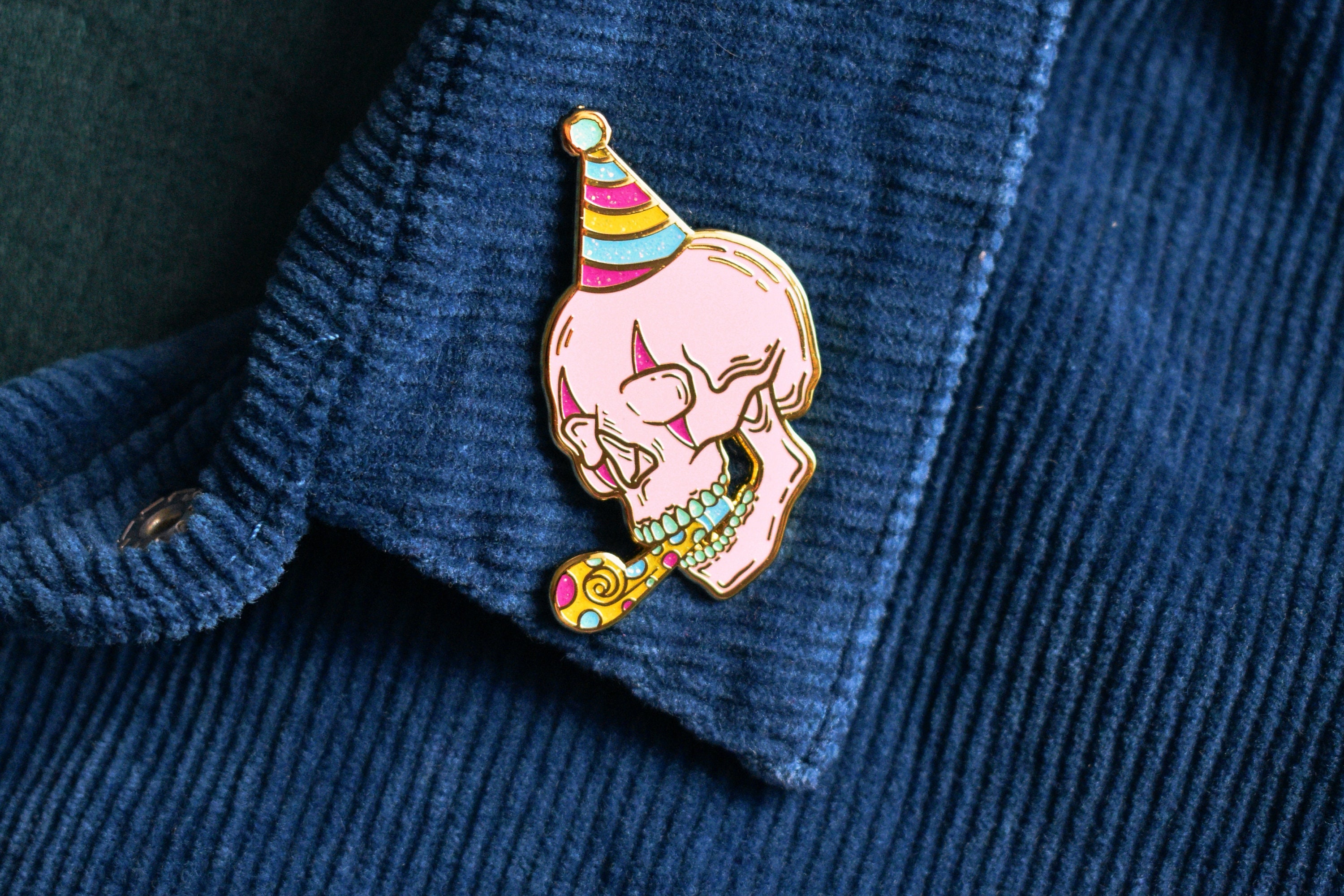Skull Clown Party Enamel Pin Badge Golden Metal - Etsy