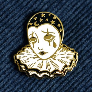 Sad Pierrot Clown Girl Enamel Pin - Golden Metal - Etsy