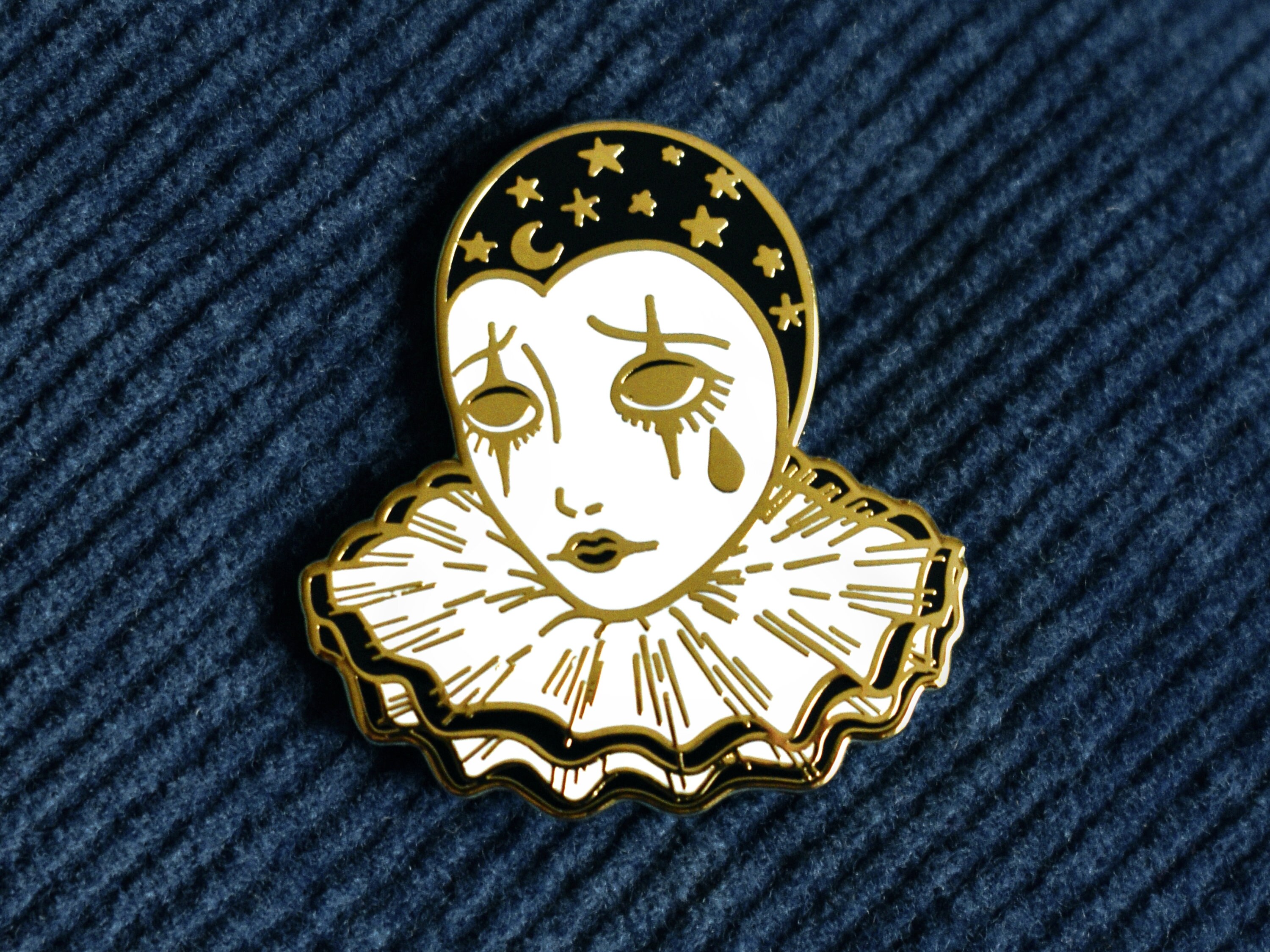 Sad Pierrot Clown Girl Enamel Pin Golden Metal - Etsy UK