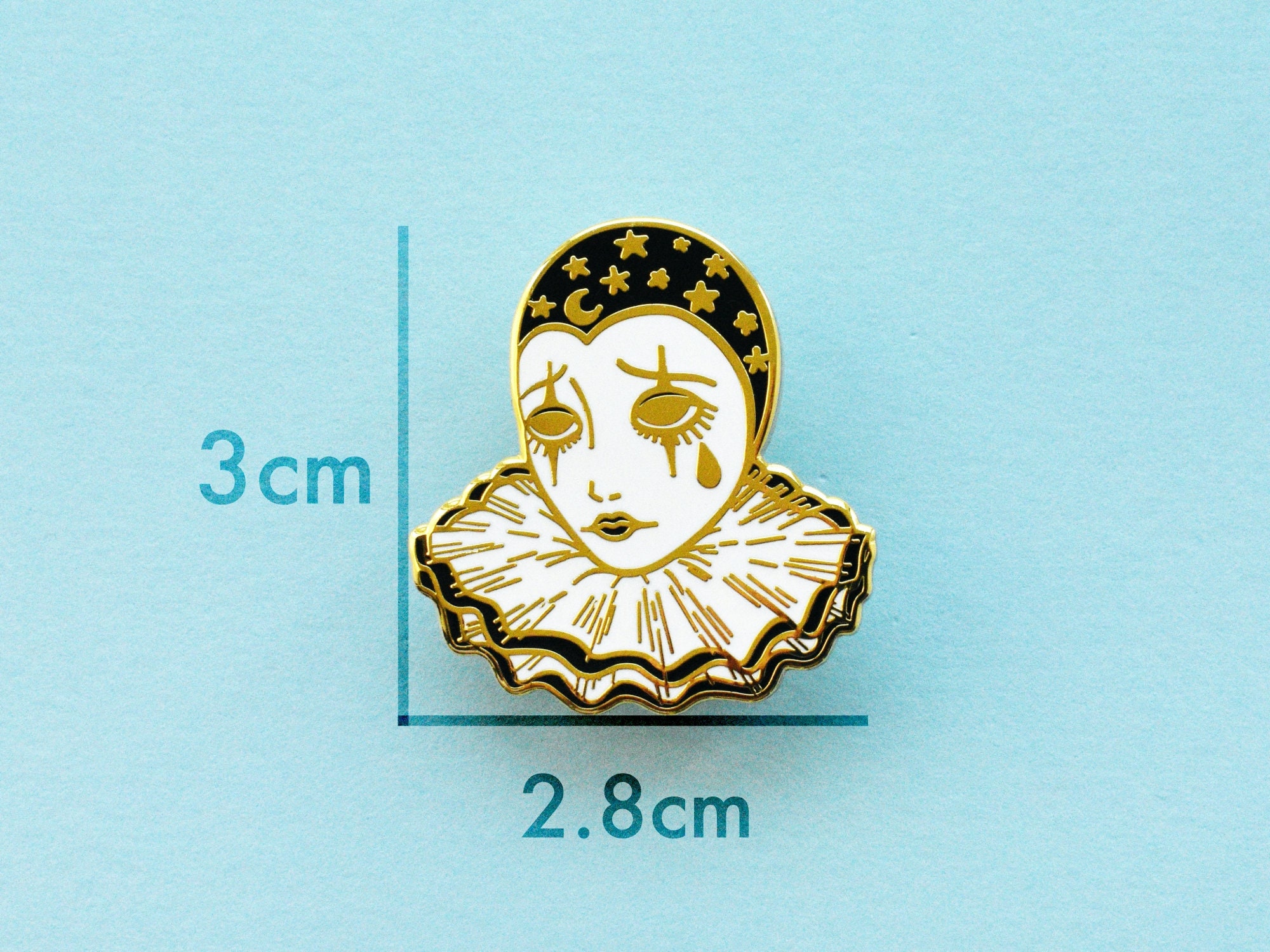 Sad Pierrot Clown Girl Enamel Pin Golden Metal - Etsy UK