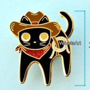 Cowboy Cat Sparkly Enamel Pin - Golden Metal - Etsy UK