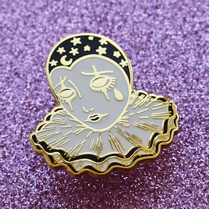 Sad Pierrot Clown Girl Enamel Pin - Golden Metal - Etsy