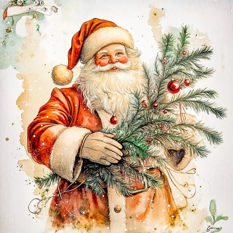 Vintage Santa Claus Digital Download Christmas Watercolor Wall Art ...