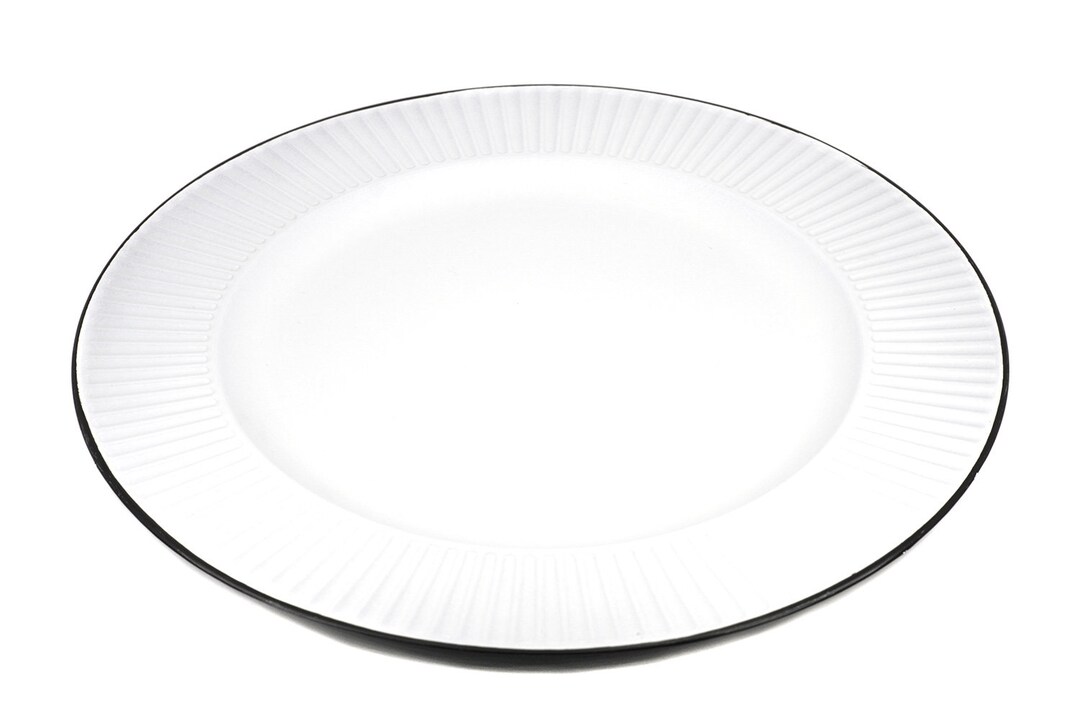 Decorative Plate Plastic Striped Edge 33 Cm White / Black - Etsy