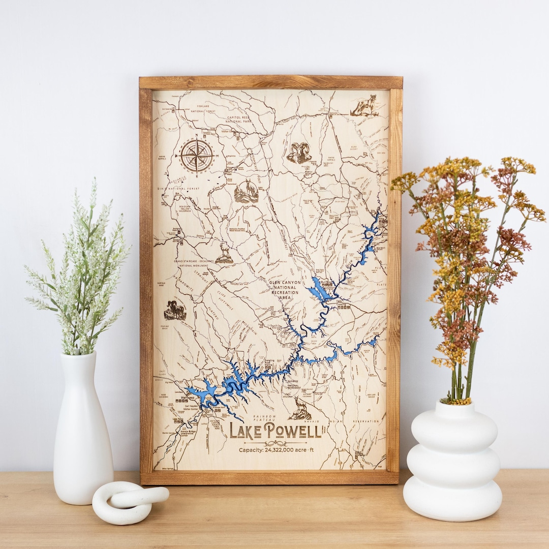 Lake Powell Laser Engraved Topo Map - Etsy